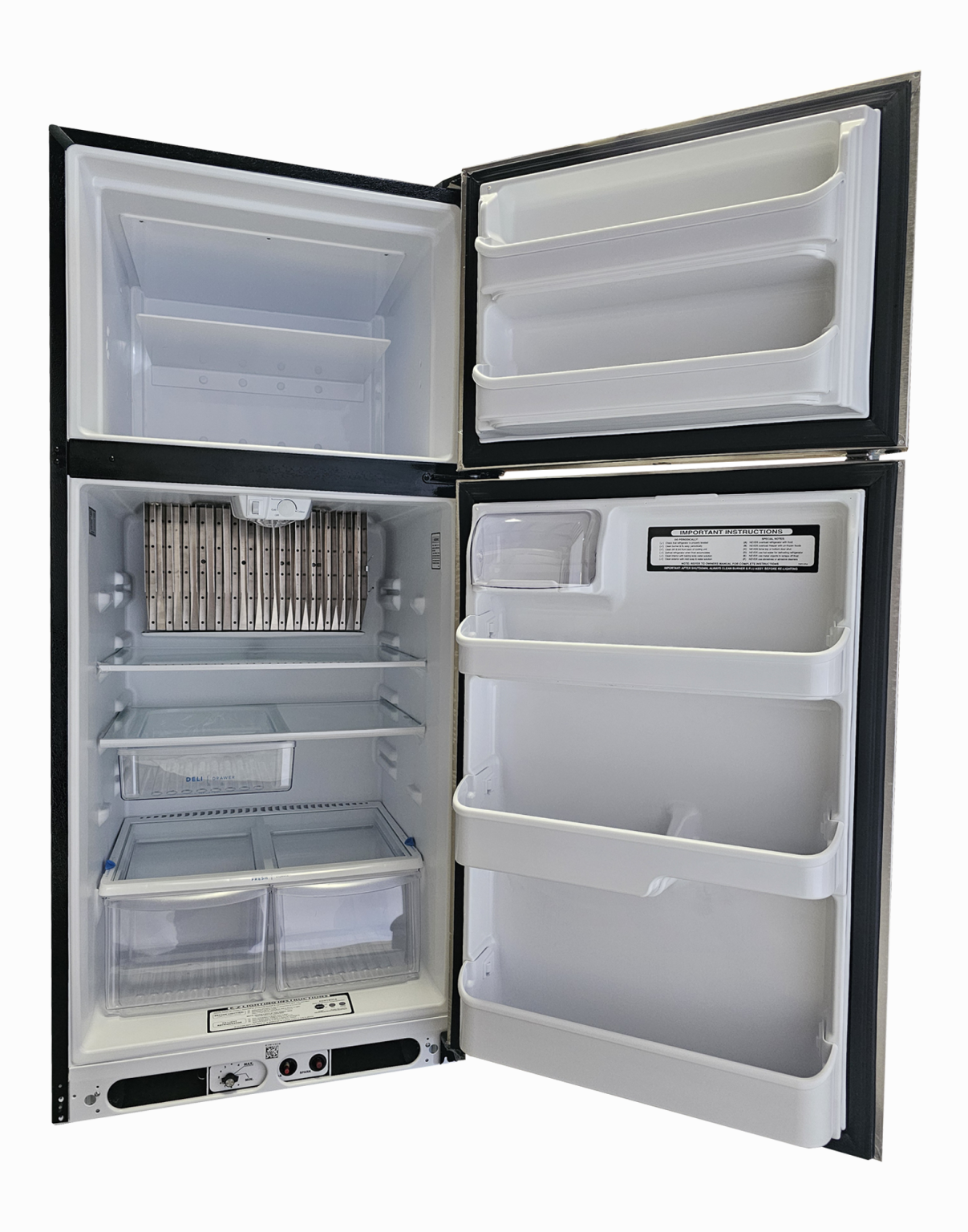 EZ Freeze 21 Cubic Foot Black Propane Gas Fridge and Freezer combo.